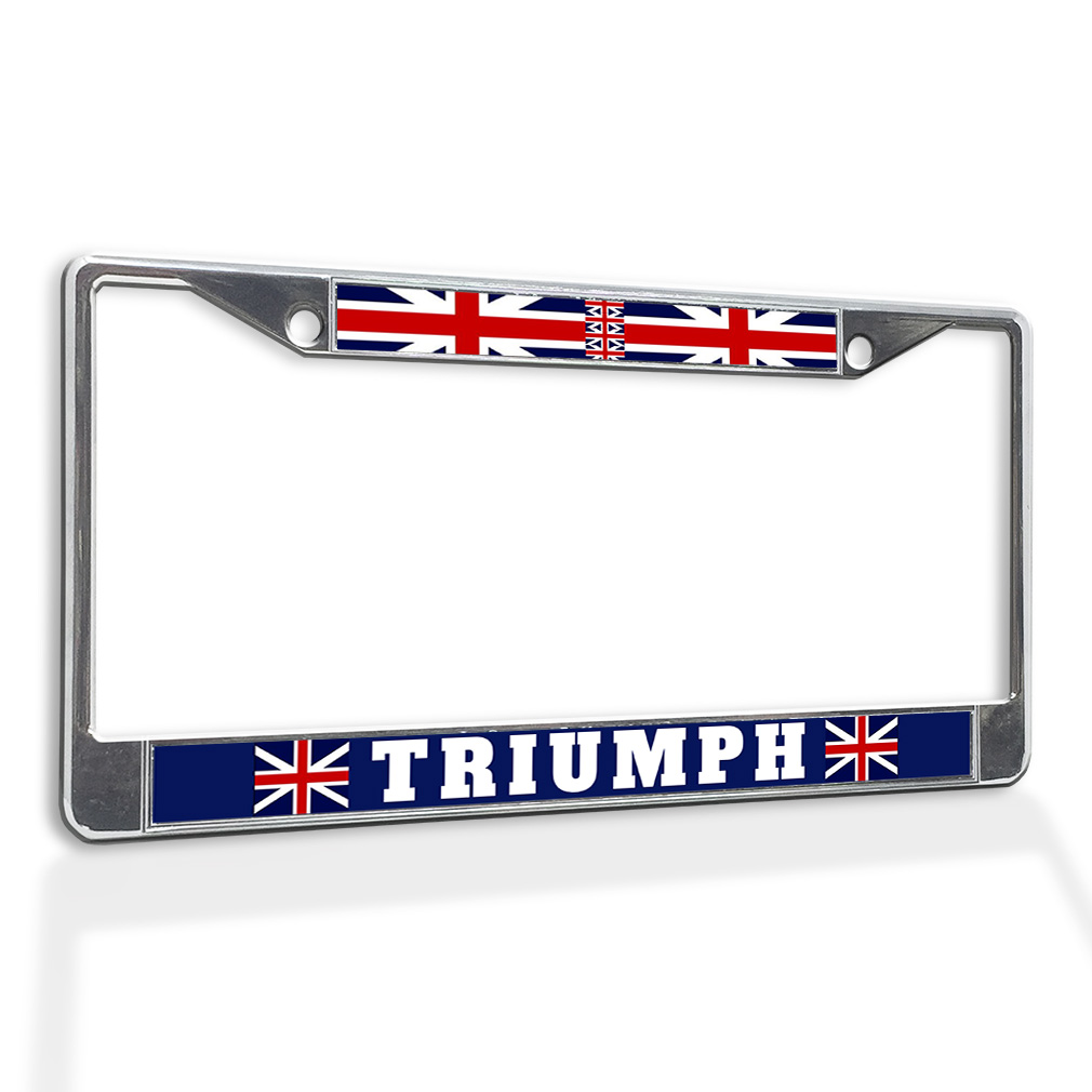 Metal License Plate Frame Vinyl Insert Triumph with British Flag | eBay